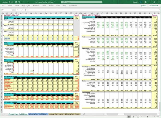 Full Personal Financial Plan Spreadsheet Template