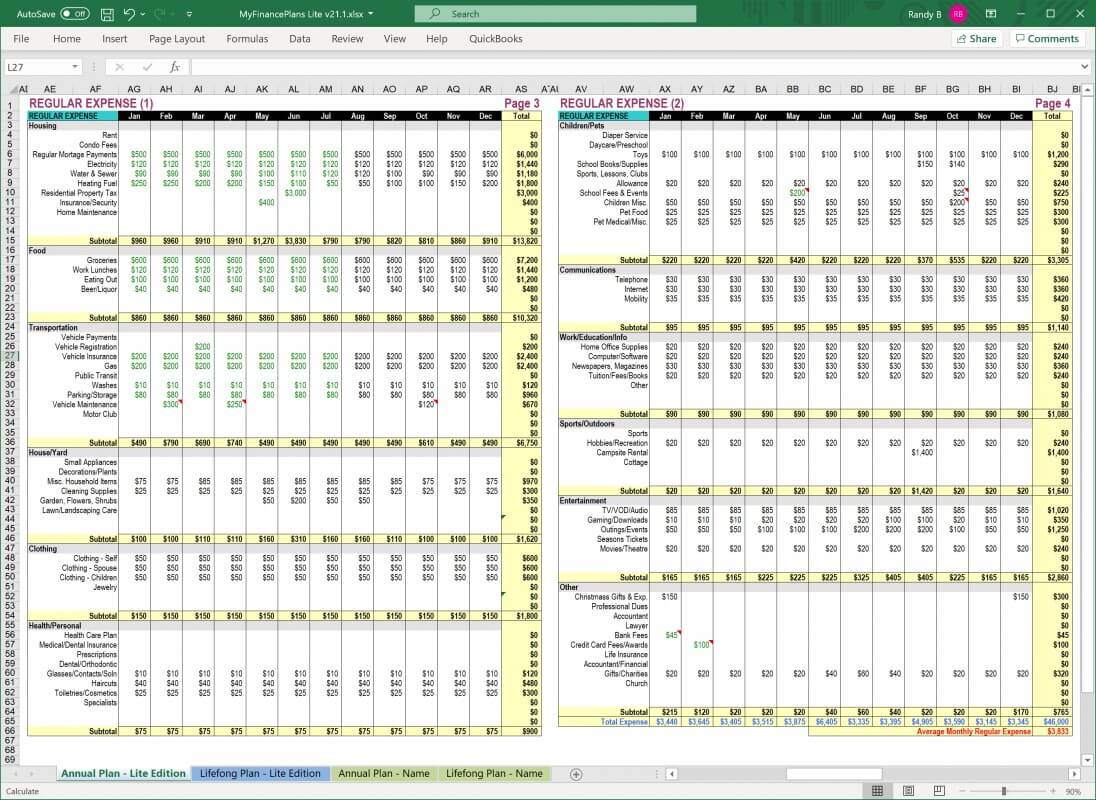 Personal Financial Plan Spreadsheet Template - Lite Edition