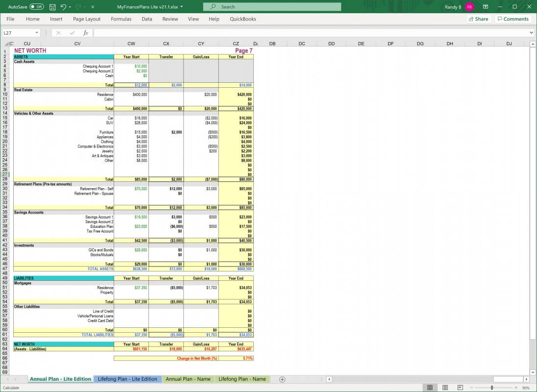 Personal Financial Plan Spreadsheet Template - Lite Edition